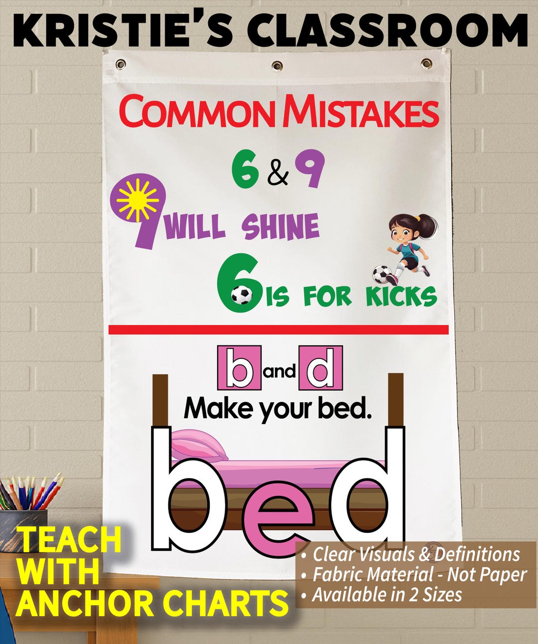 Common Mistakes 6, 9, B, D Anchor Chart: Durable Fabric Classroom Decor ...