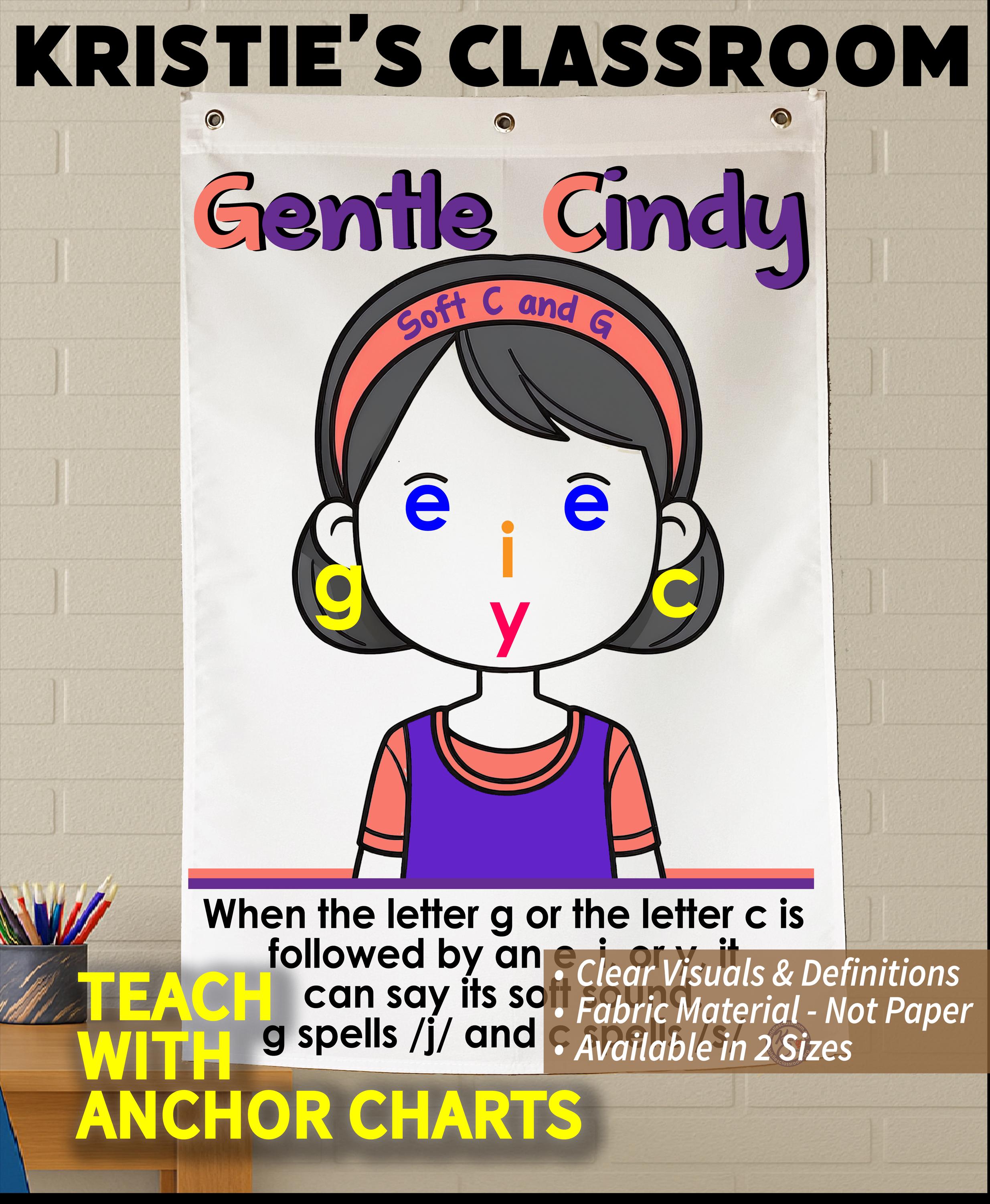 Gentle Cindy Anchor Chart: Soft C and G Sounds, Fabric Classroom Decor ...