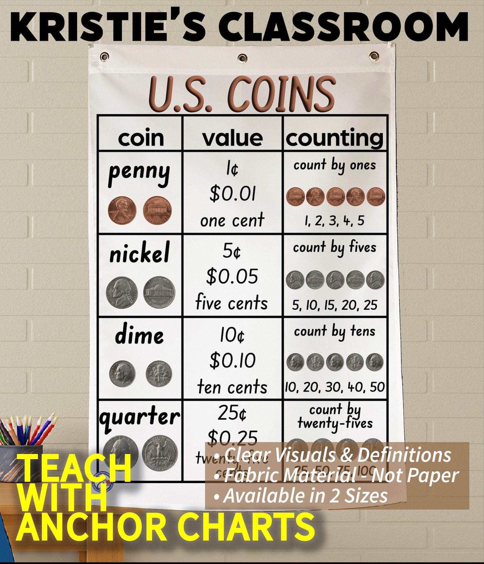 U.S. Coins Value Anchor Chart: Fabric Classroom Decor - Etsy
