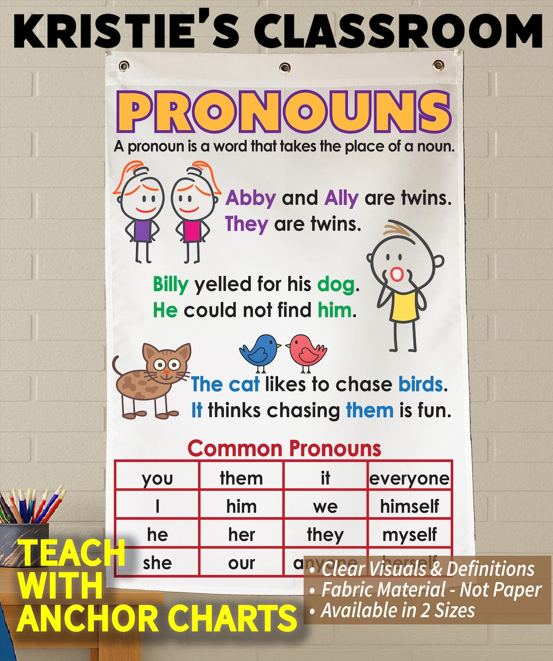 Pronouns Anchor Chart, Printed on FABRIC! Anchor Charts Are Durable ...