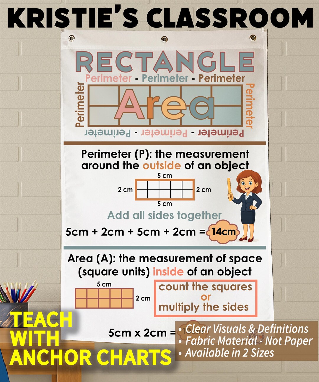 Rectangle Area and Perimeter BOHO Anchor Chart (BOHO Colors), Printed ...