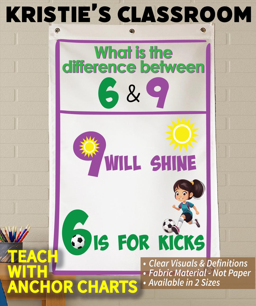 6 and 9 Difference Anchor Chart: Fabric Classroom Decor - Etsy