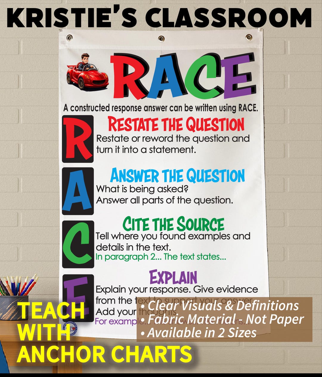 RACE Constructive Response Anchor Chart: Durable Fabric Classroom Decor ...