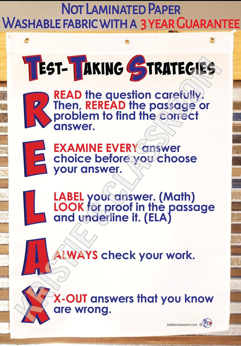 Test Taking Strategies Anchor Chart, Printed on FABRIC Durable Flag ...