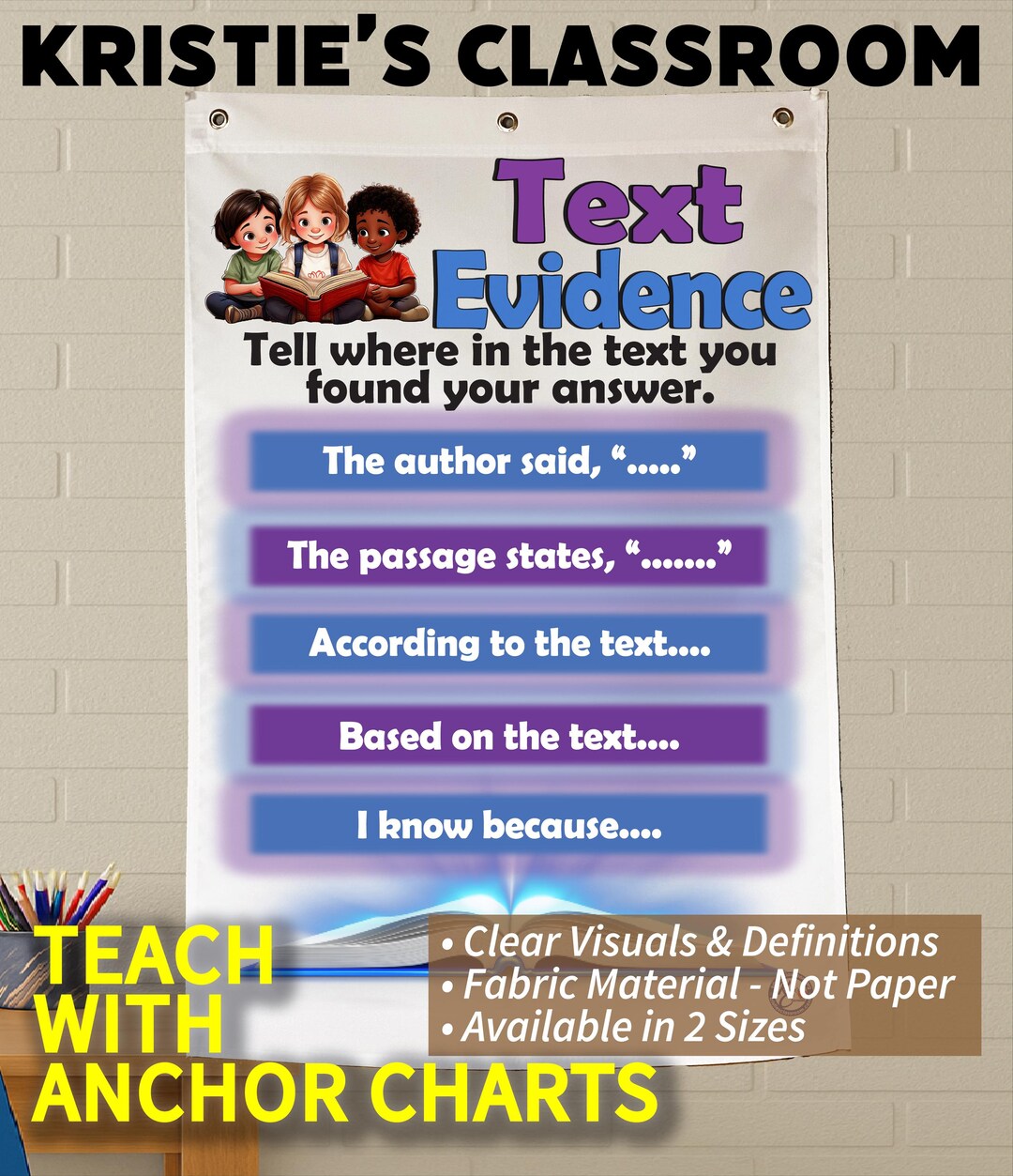 Text Evidence Anchor Chart: Durable Fabric Classroom Decor - Etsy