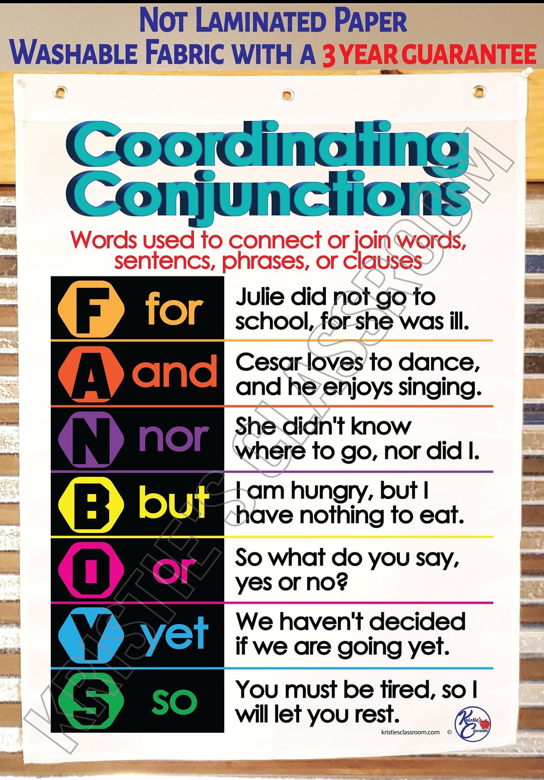 Coordinating Conjunctions Printed On Fabric Anchor Charts Are Durable