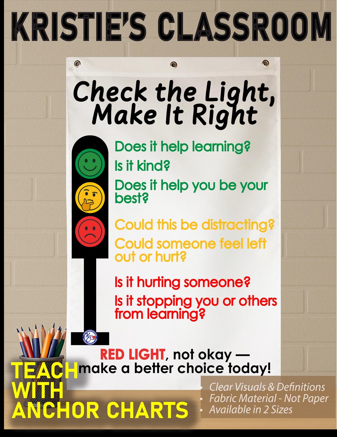 Classroom Rule Anchor Chart: Check the Light, Make It Right - Printed ...