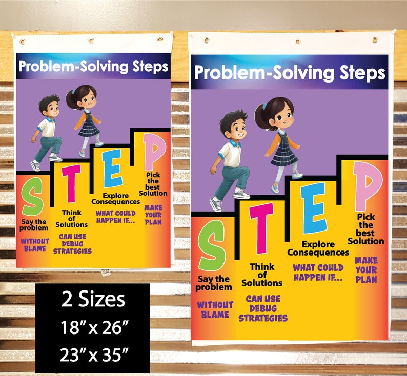 Problem Solving STEPS Anchor Chart, Printed on FABRIC Durable Flag ...