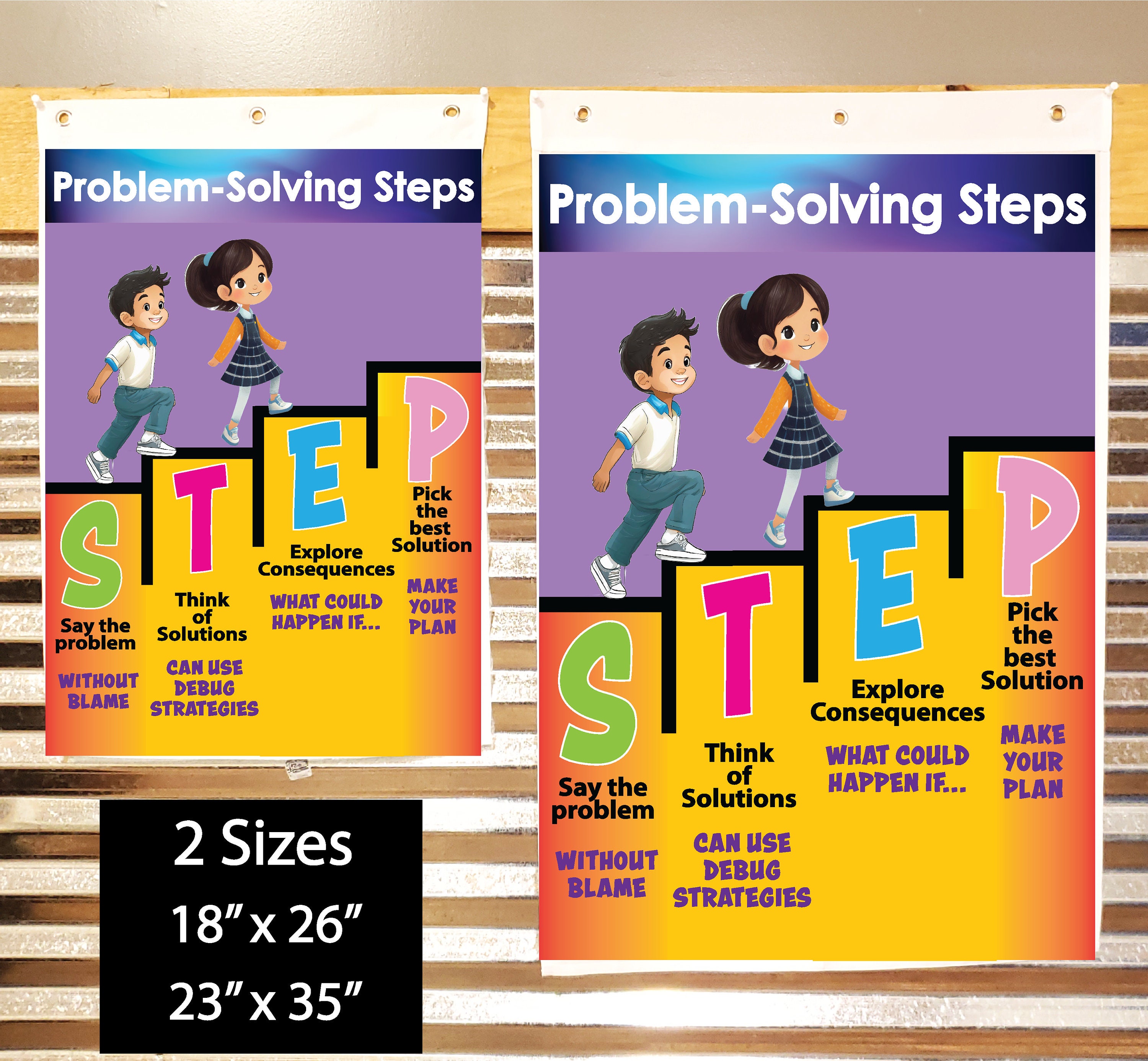 Problem Solving STEPS Anchor Chart, Printed on FABRIC Durable Flag ...