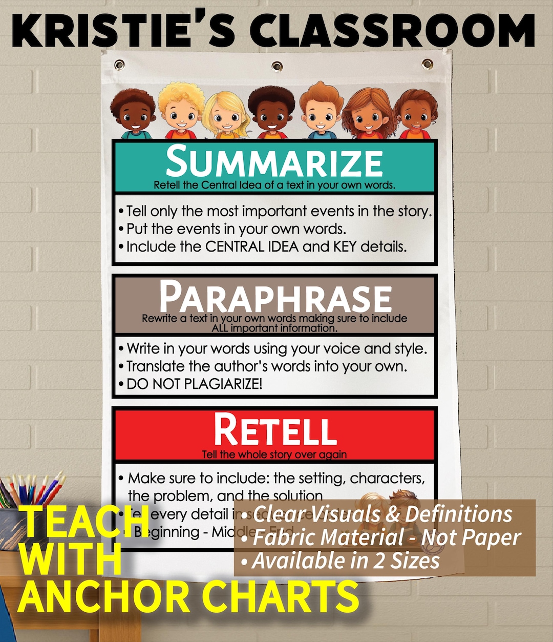 Summarize-paraphrase-retell Anchor Chart Printed on FABRIC! Durable ...