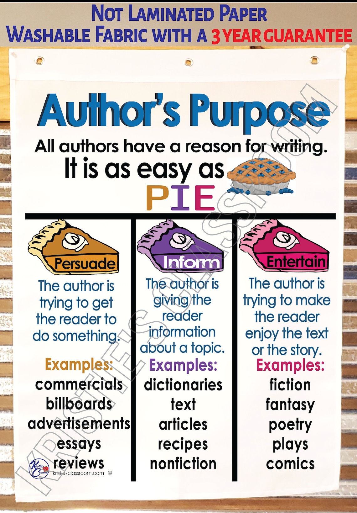 Authors Purpose Anchor Chart Printed On Fabric Durable Etsy
