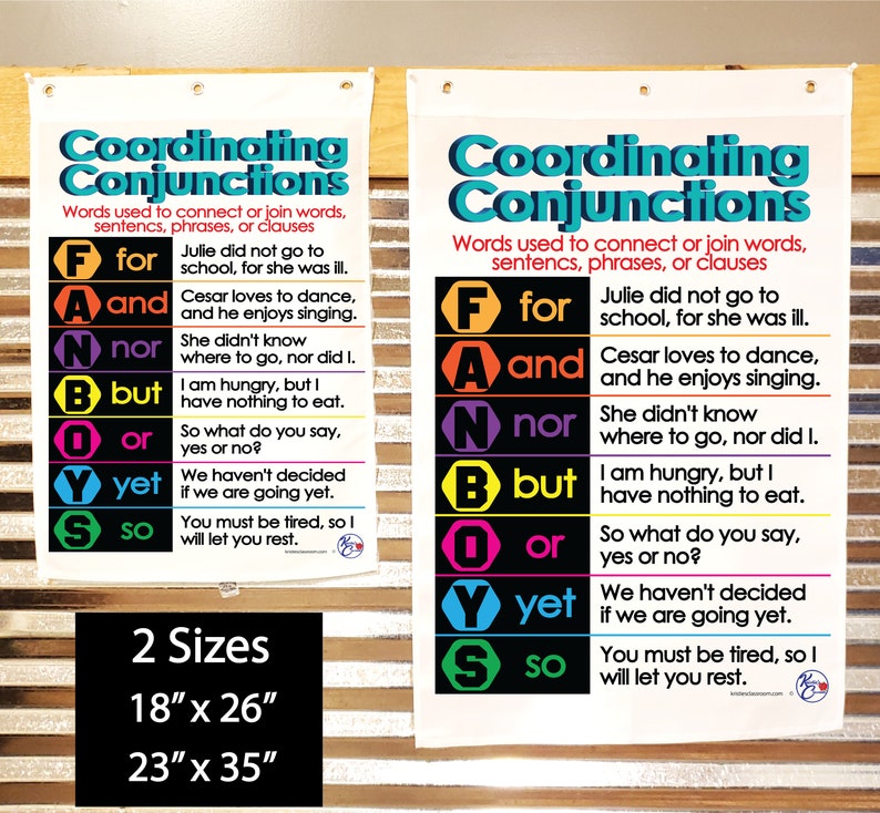Coordinating Conjunctions, Printed on FABRIC Anchor Charts Are Durable ...