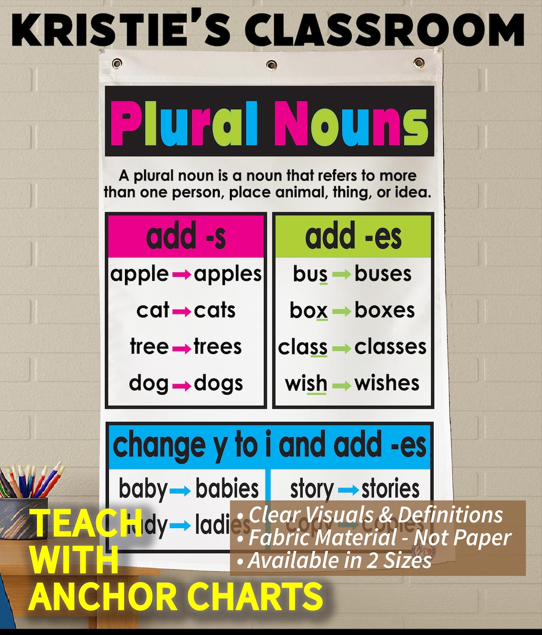 Plural Nouns Anchor Chart: Fabric Classroom Poster - Etsy