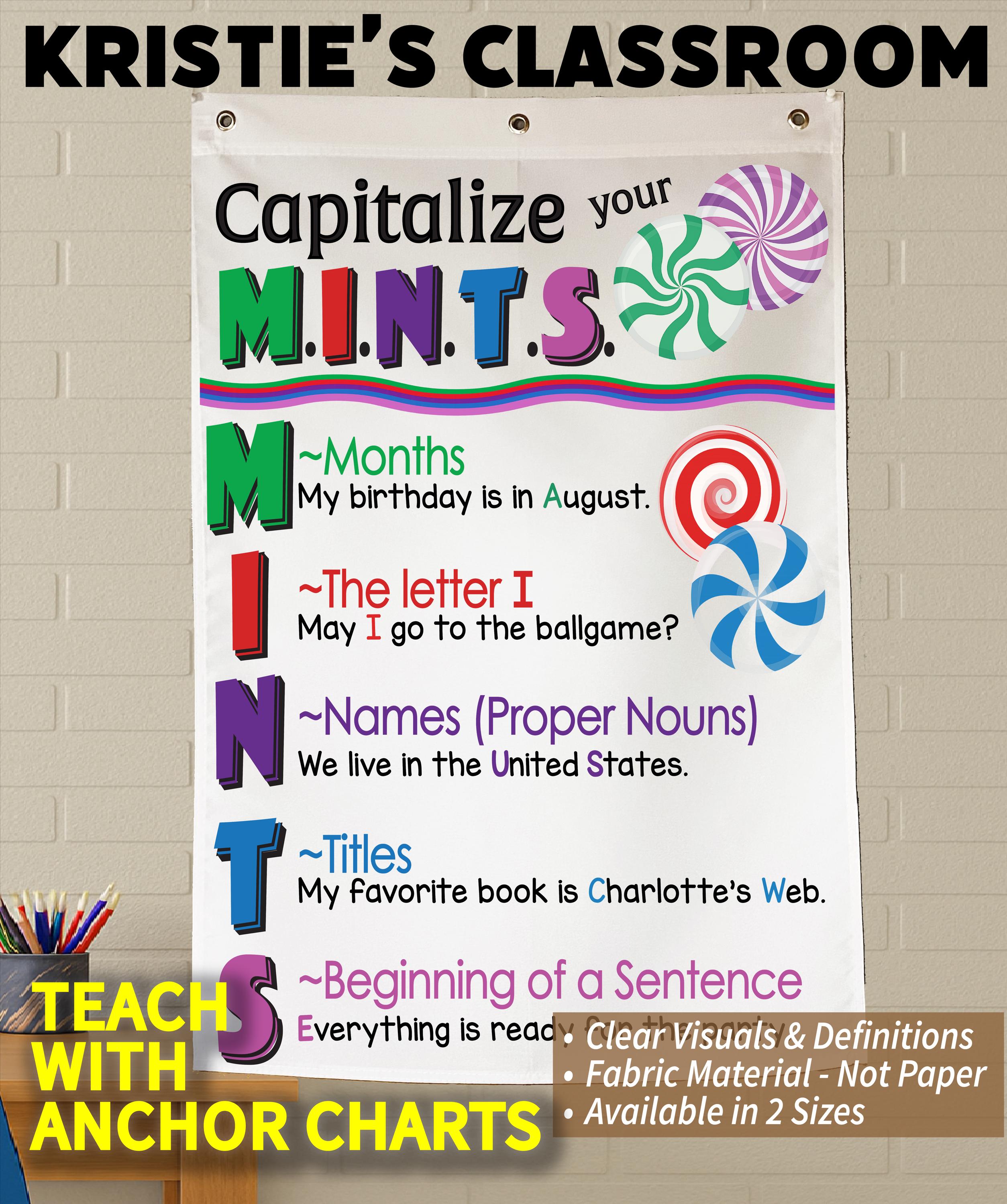 Capitalization MINTS Anchor Chart: Washable Fabric Classroom Decor - Etsy