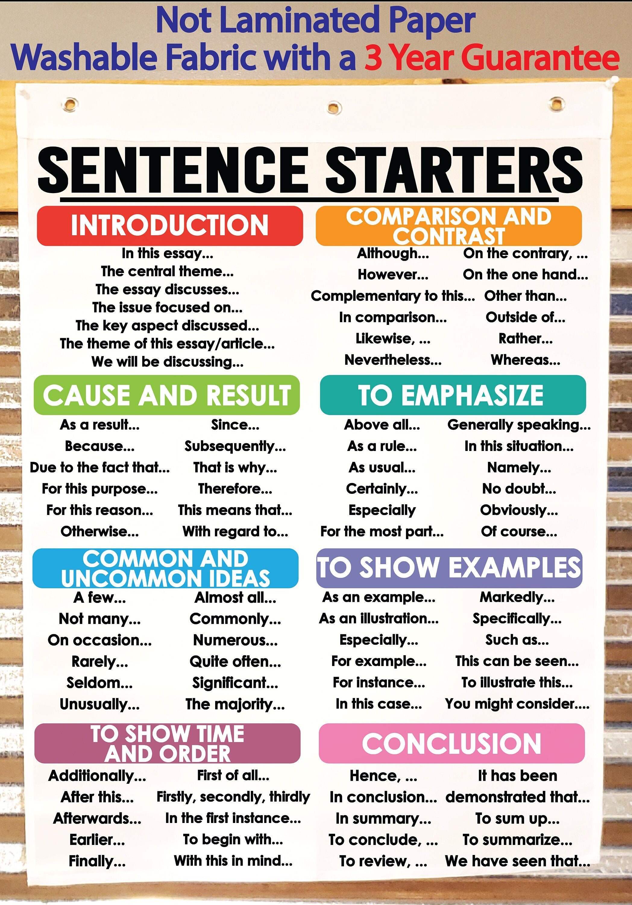 Sentence Starters Bold Anchor Chart Printed On FABRIC Durable Flag Sentence Starters Bold Anchor Chart Printed On FABRIC Durable Flag