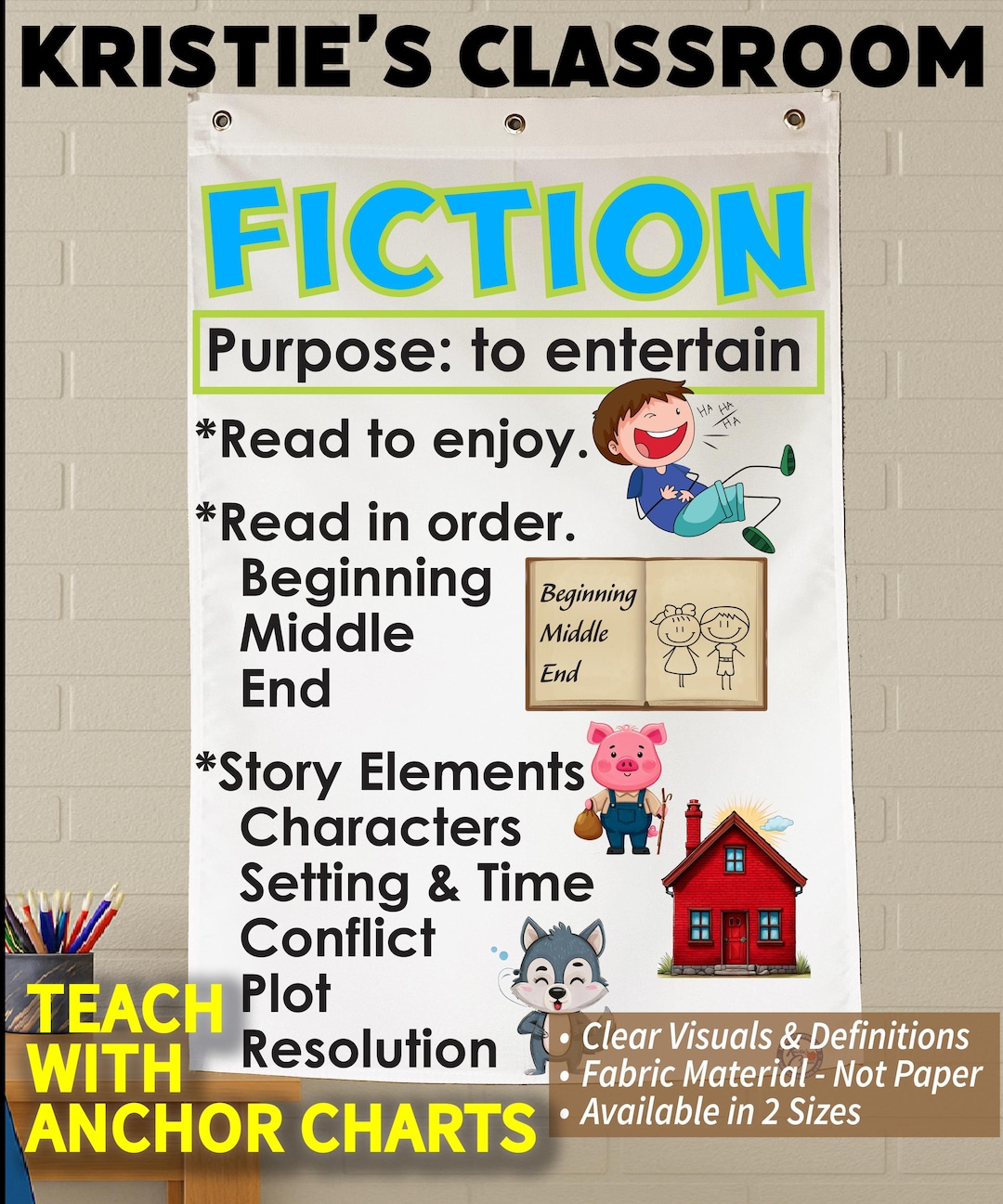 Fiction Anchor Chart, Printed on FABRIC! Anchor Charts Are Durable Flag ...