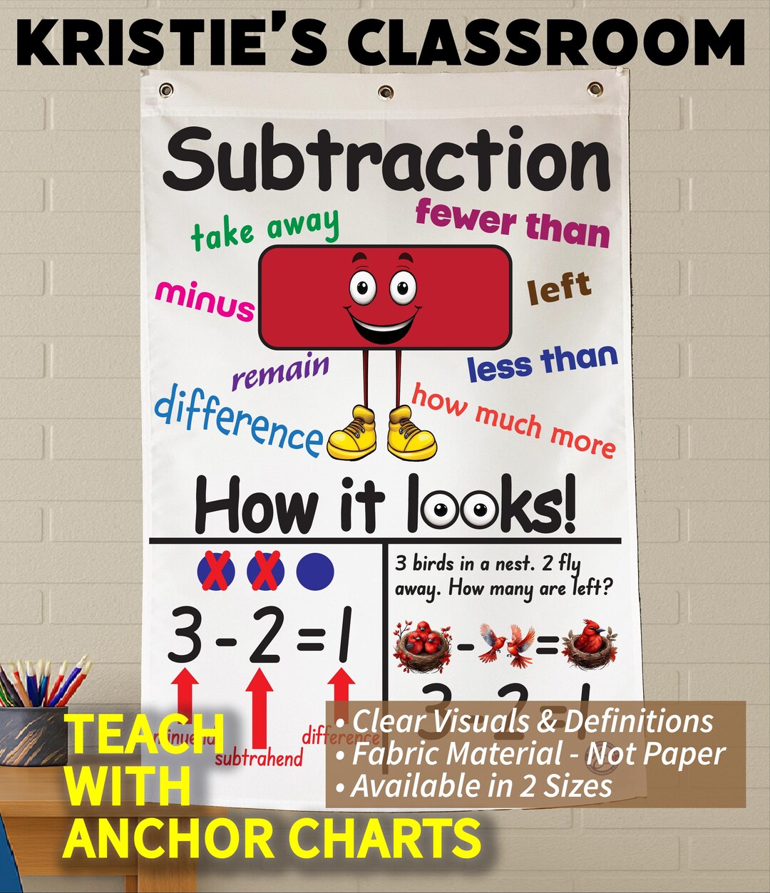 Subtraction Anchor Chart, Printed on FABRIC! Durable Flag Material ...