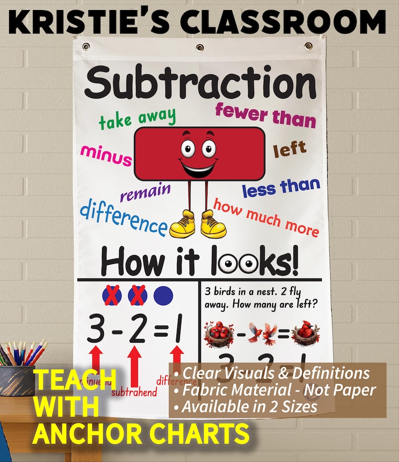 Subtraction Anchor Chart, Durable Fabric, Washable Classroom Decor - Etsy