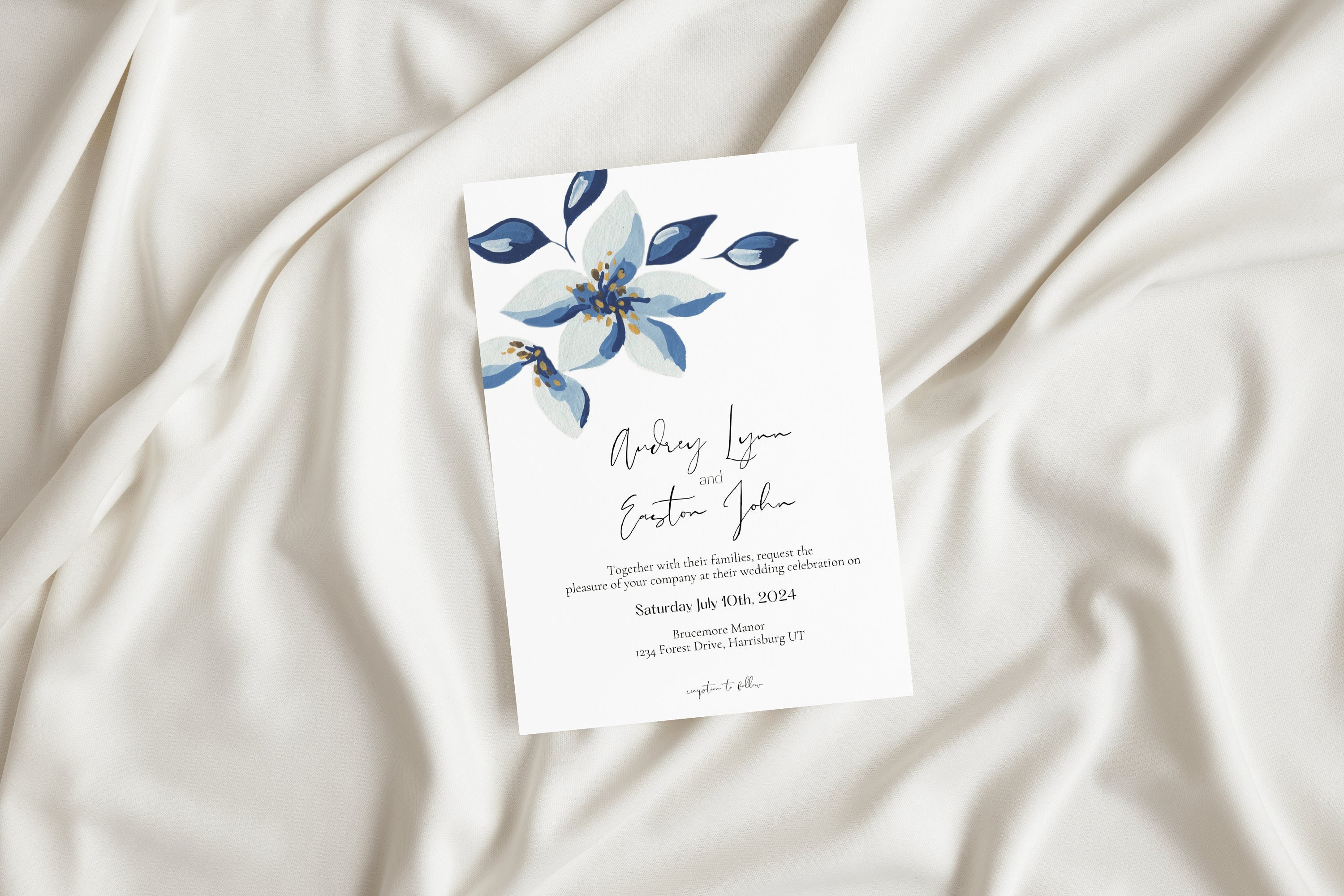 Summer Wedding Invitation Canva Template, Floral Watercolor Wedding ...