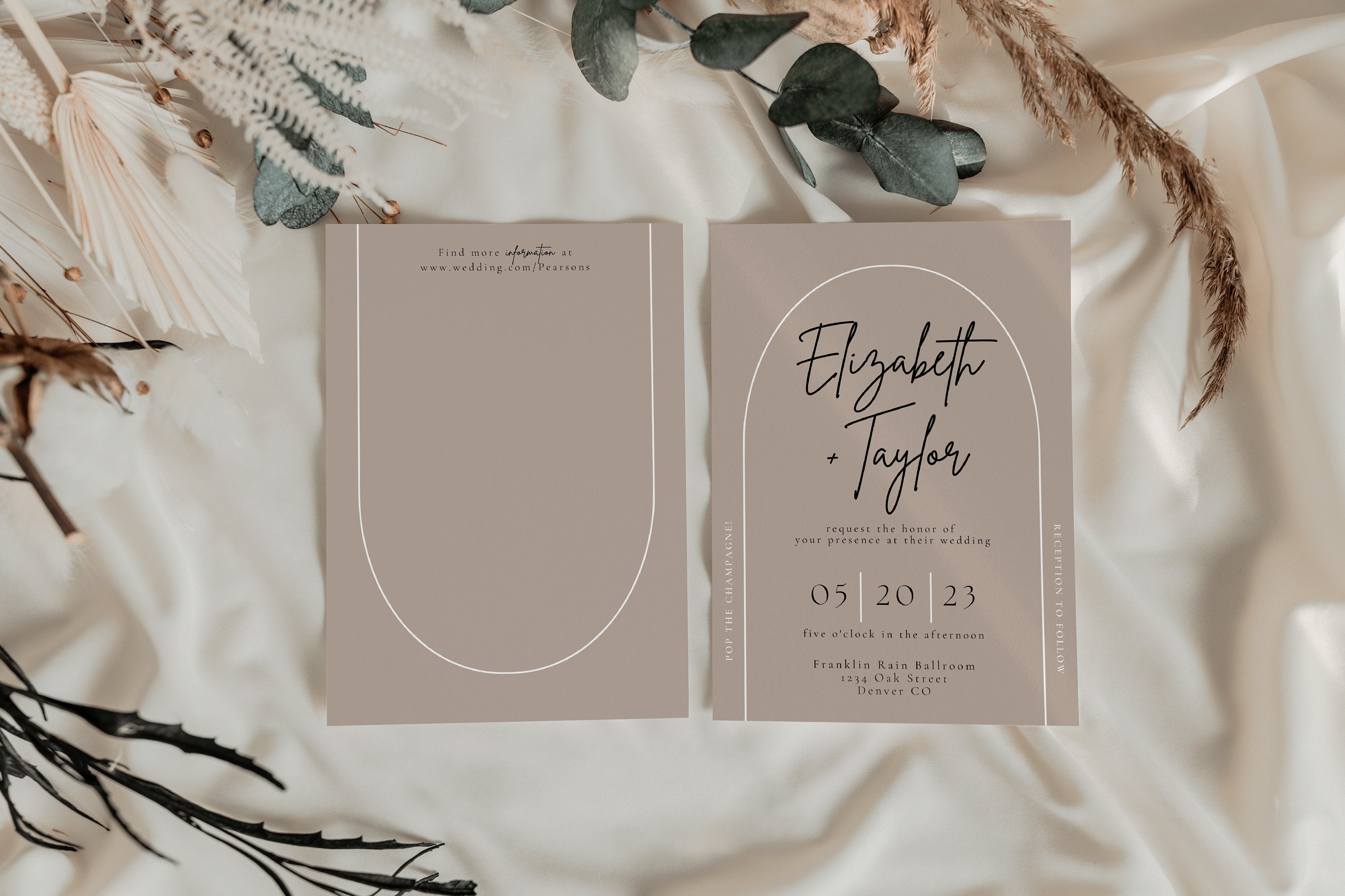 Arch Wedding Invitation Canva Template Elegant Modern Wedding ...