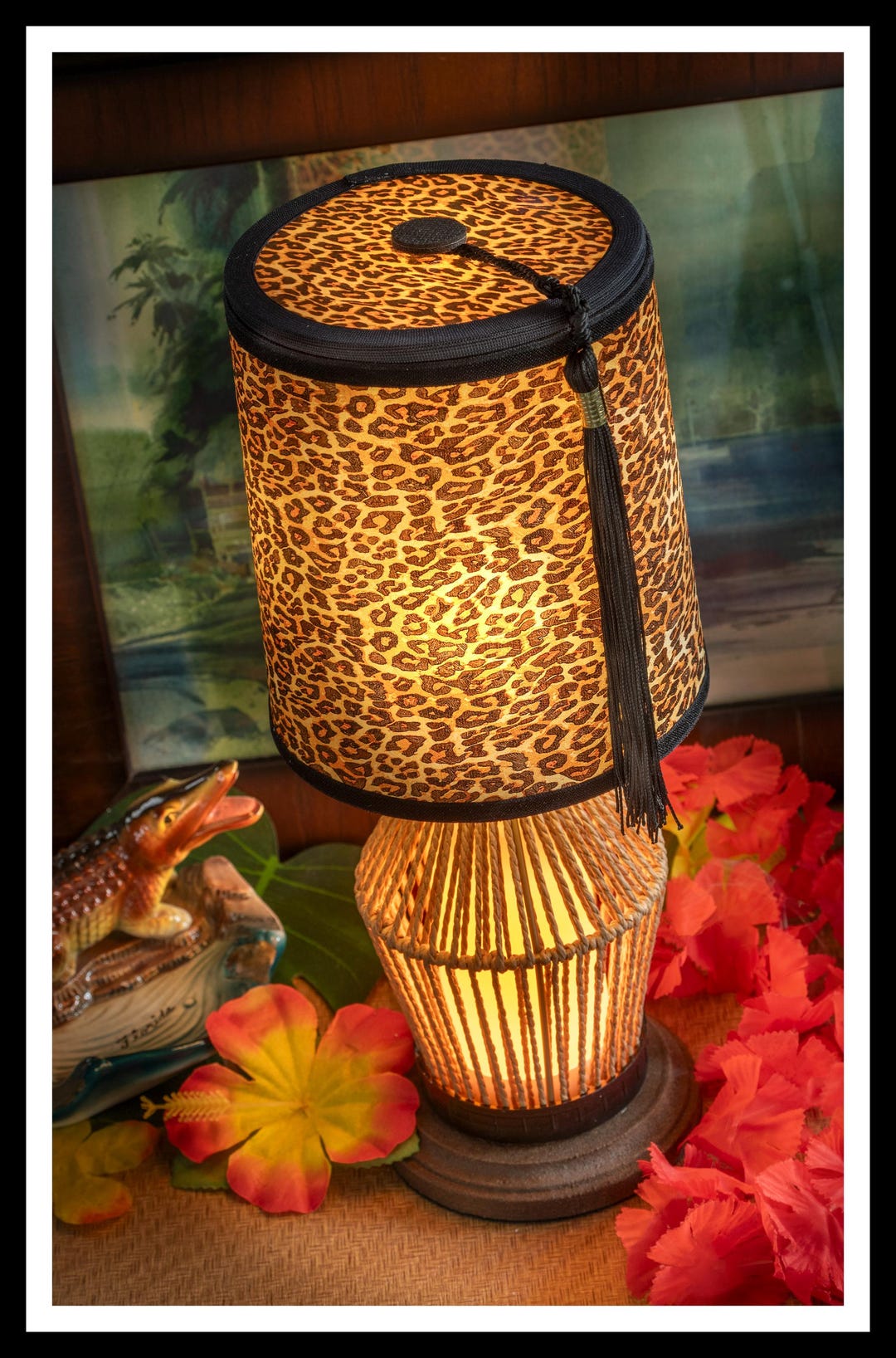 Spring Sale! Tiki Style Leopard Print Fez Accent Lamp With Dual Lights ...