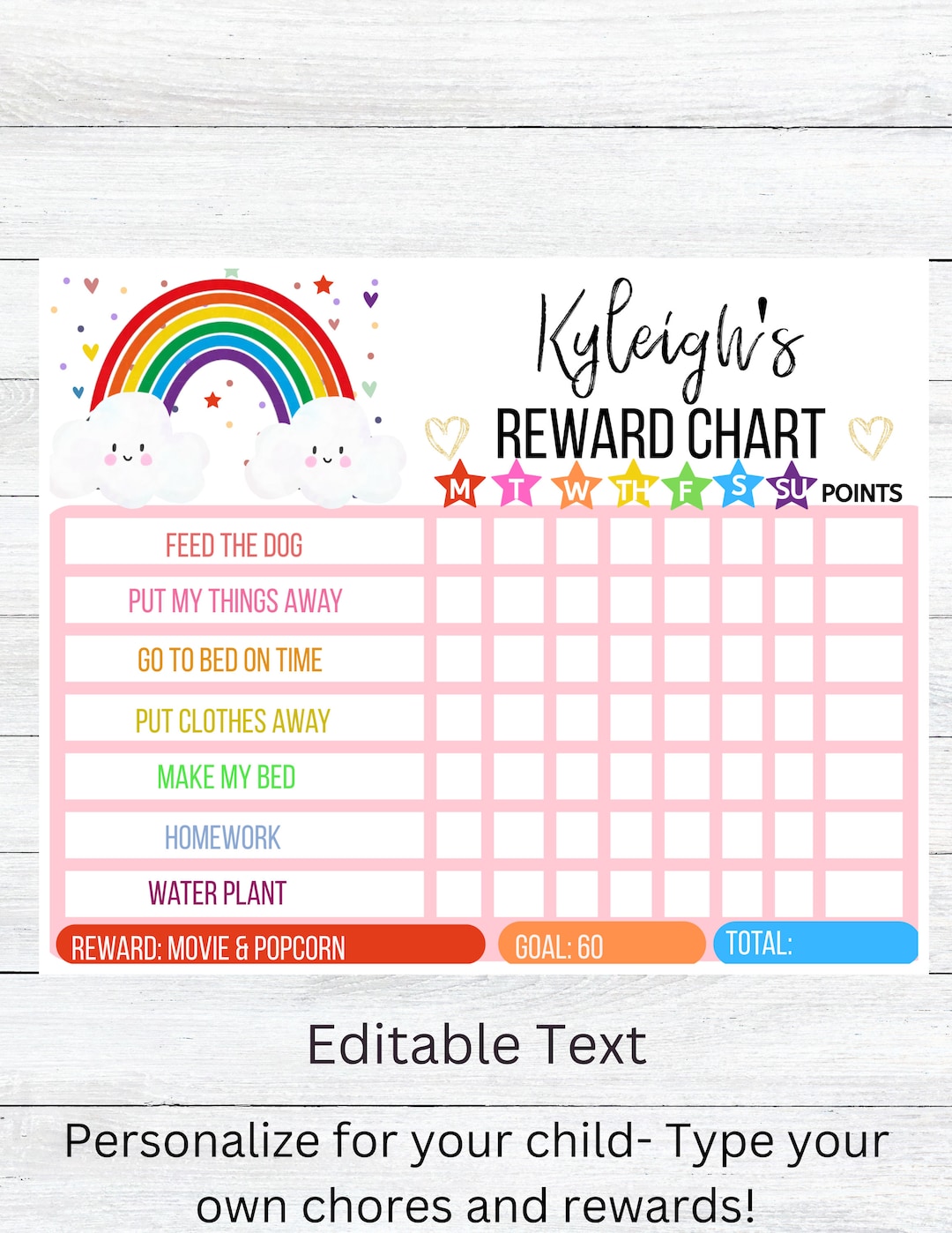 EDITABLE Rainbow Kids Reward Chart, Rainbow Behavior Chart, Family ...