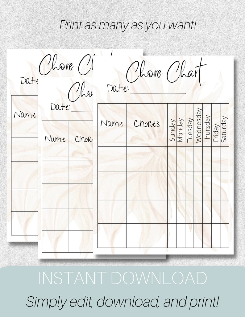 Simple Chore Chart for Kids Chore Chart Printable Printable - Etsy