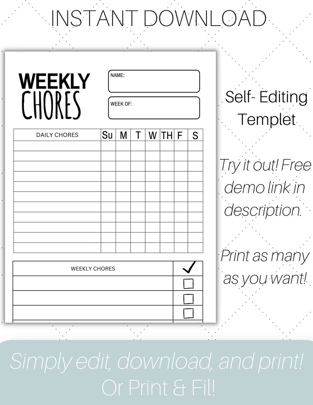 Modern Daily & Weekly Family Chore Chart Cleaning Schedule Editable or ...