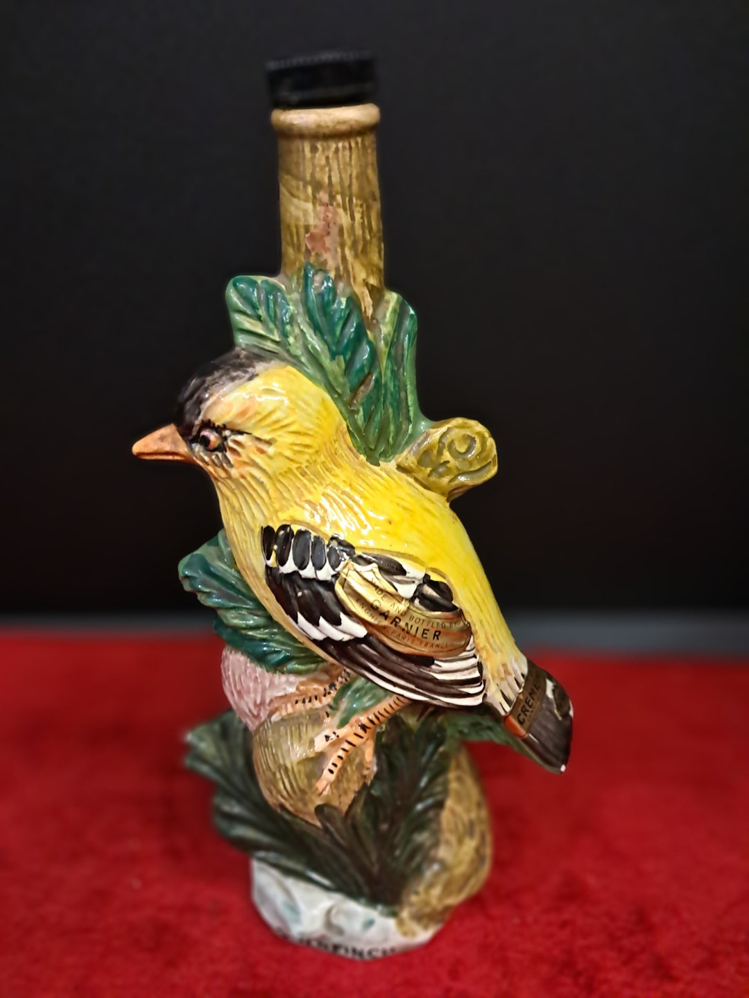 1970 Garnier Goldfinch Decanter Made in Italy Yellow State Bird ...