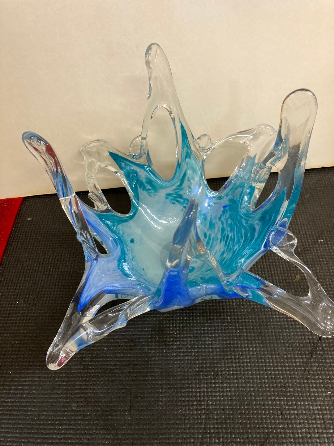 Murano Venetian Italian Sky Blue/ White/ Clear Art Glass Sculpture Bowl ...