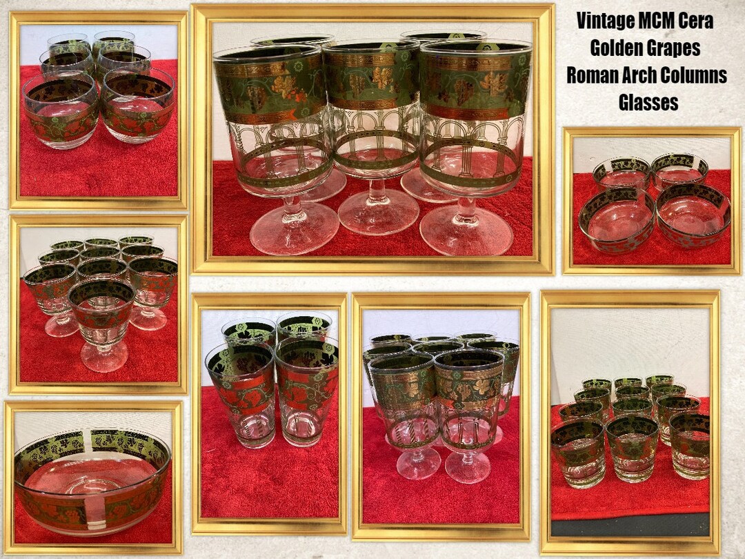 50 Vintage MCM Cera Golden Grapes Roman Arch Columns Glasses - Etsy