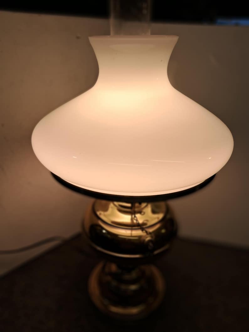 Vintage Brass Library Rayo Table Lamp W/ Glass Opaque White Shade ...