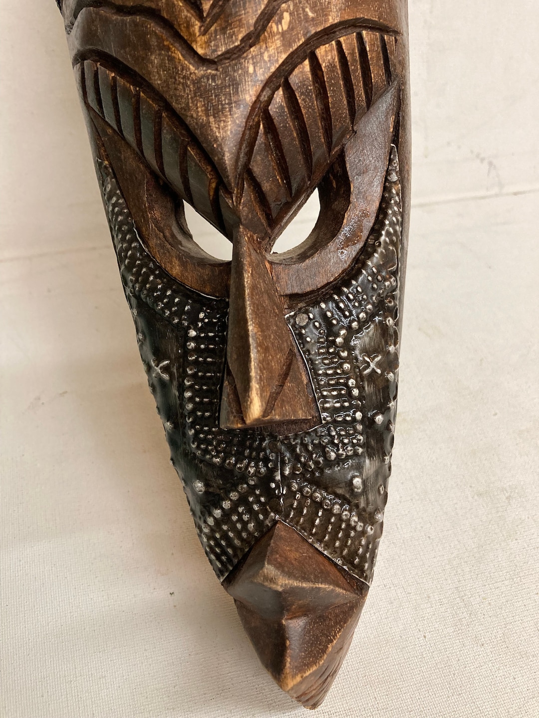 Vintage Handmade African Woodwork Mask With Hand Carved Metal - Etsy