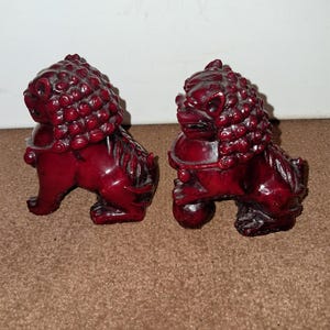 Vintage Red Resin Foo Dogs: Chinese Guardian Lions, Chinoiserie ...