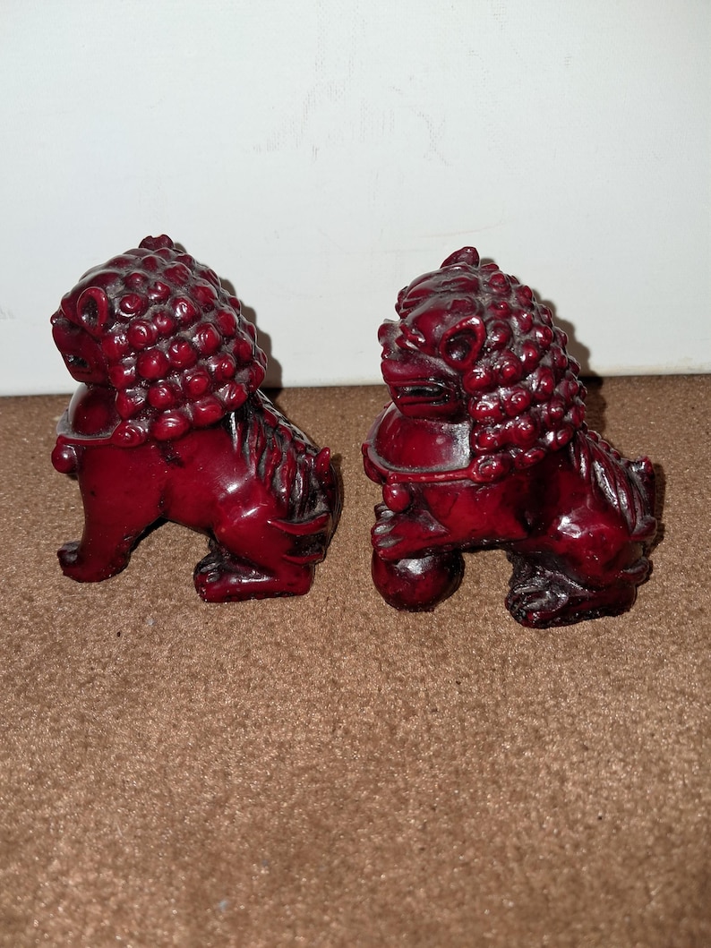 Vintage Red Resin Foo Dogs: Chinese Guardian Lions, Chinoiserie ...