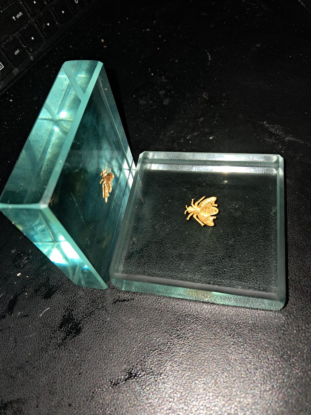 Pair of Golden Bee Engraved of Glass Paperweight - Etsy