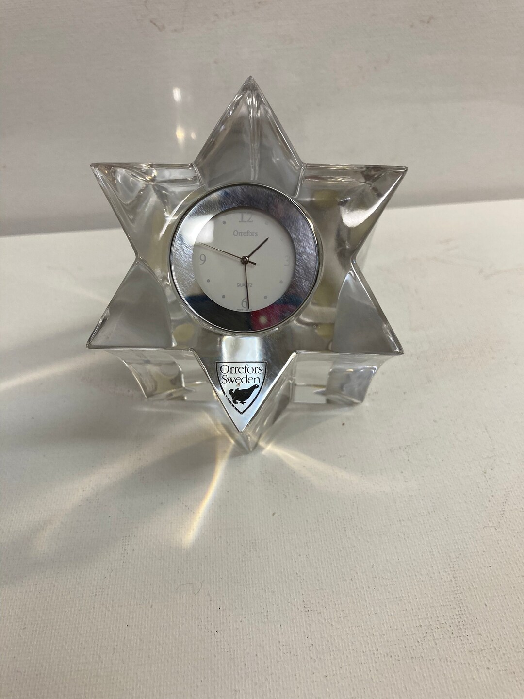 2003 Orrefors Sweden Desk Clock Glass Crystal Table Meteor Star of ...