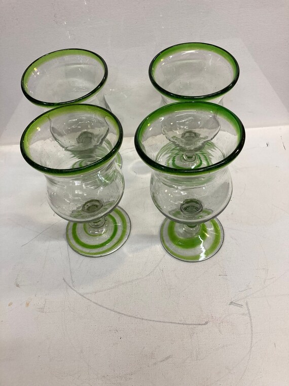 4 Mexican Hand Blown Poco Grande Pedestal Stem Frozen Drink - Etsy