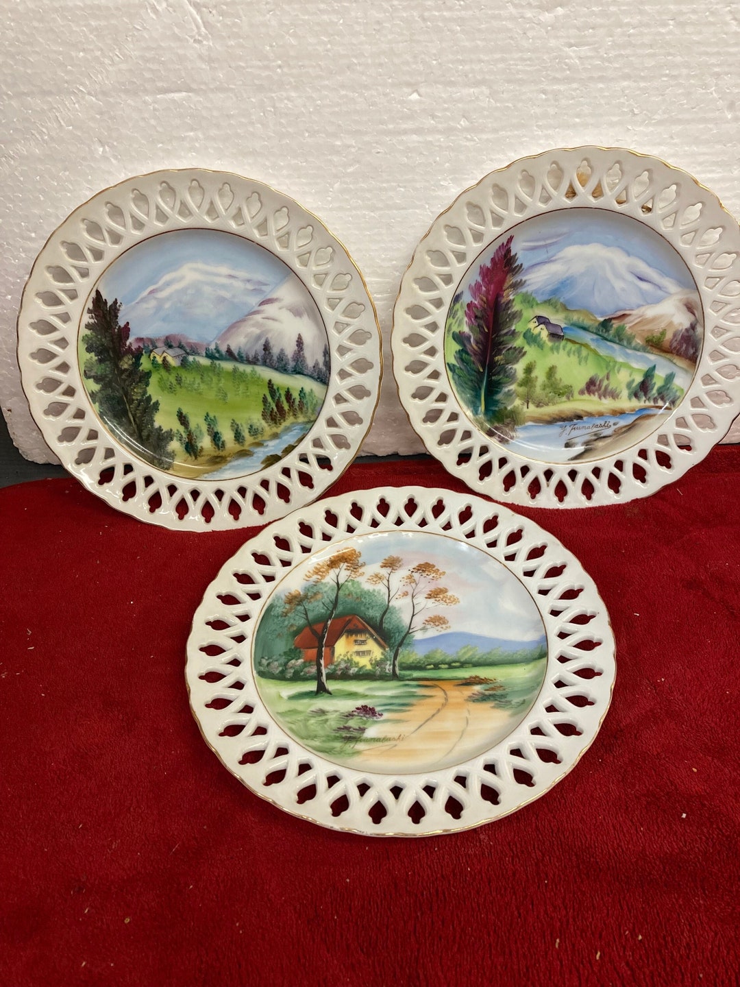 3 Vintage Japanese Ceramic Plates Signed Y. Funabashi Made for Wales ...
