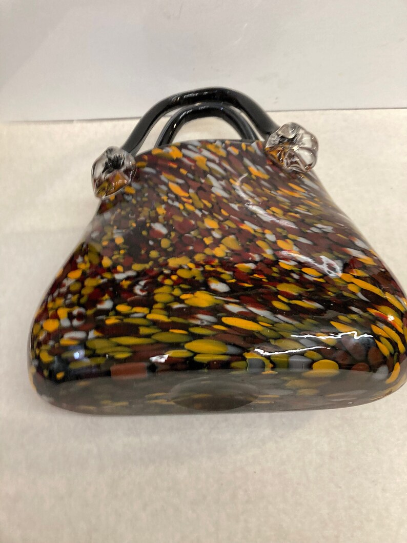 Block" Crystal /hand Made Blown Glass Purse Vase. Amber Confetti Design ...