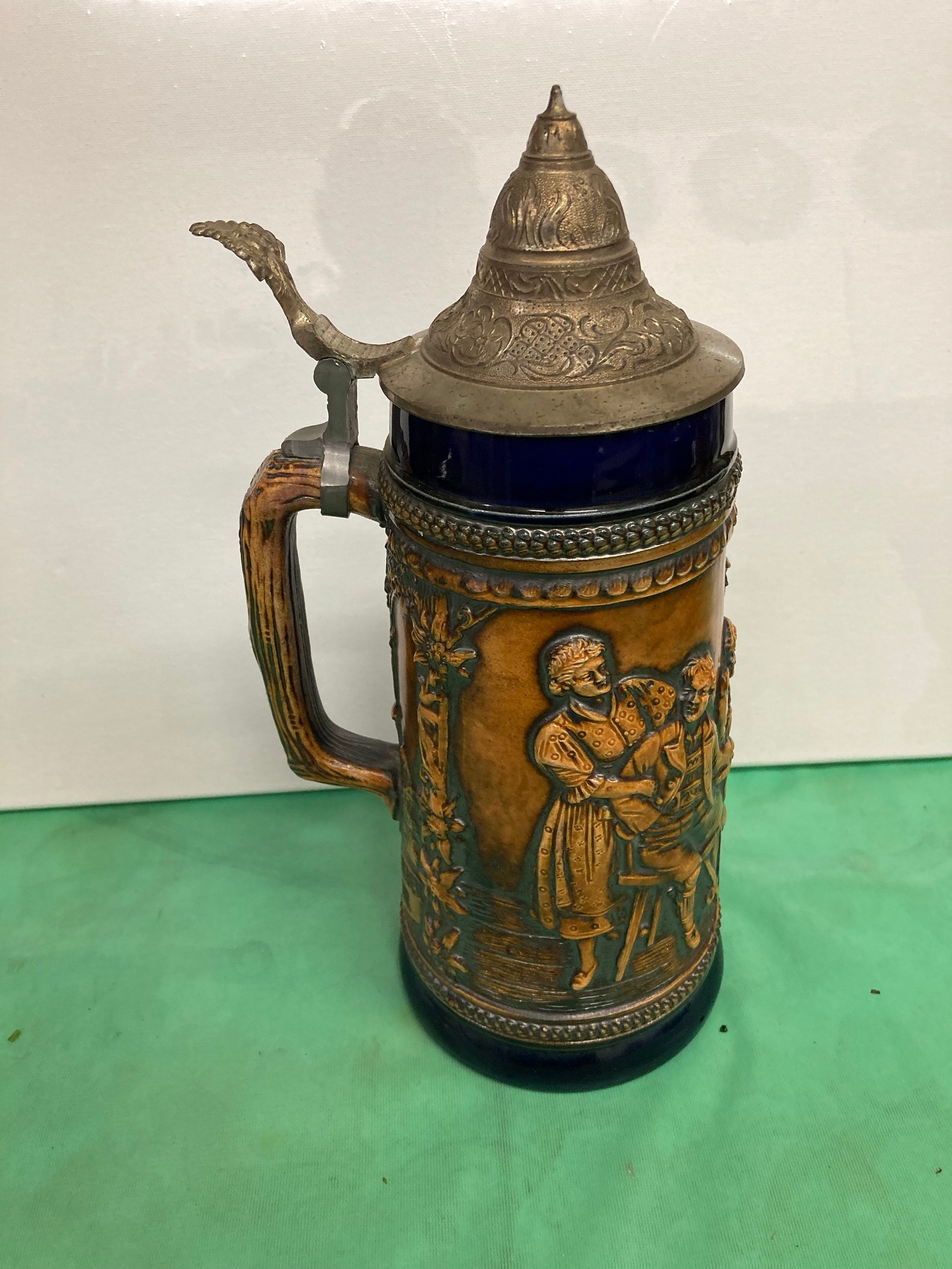 Vintage Stoneware Gerz W. Germany Hinged Lidded Beer Stein Raised ...