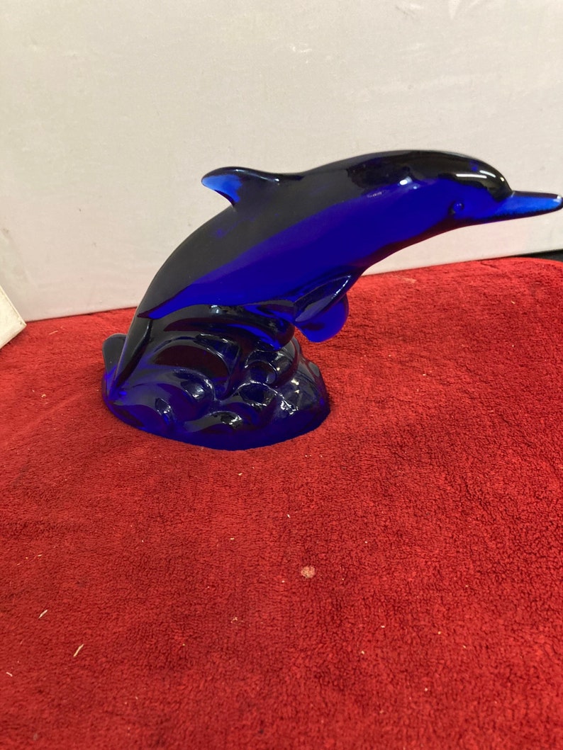 Fenton Art Glass Cobalt Blue Carnival Waves Jumping Dolphin Figurine - Etsy