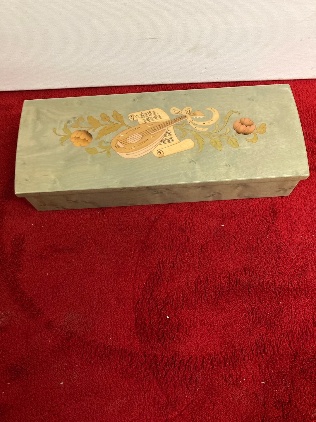 Green Italian Wood Inlaid MANDOLIN Flowers Sorrento Ware Jewelry Box - Etsy