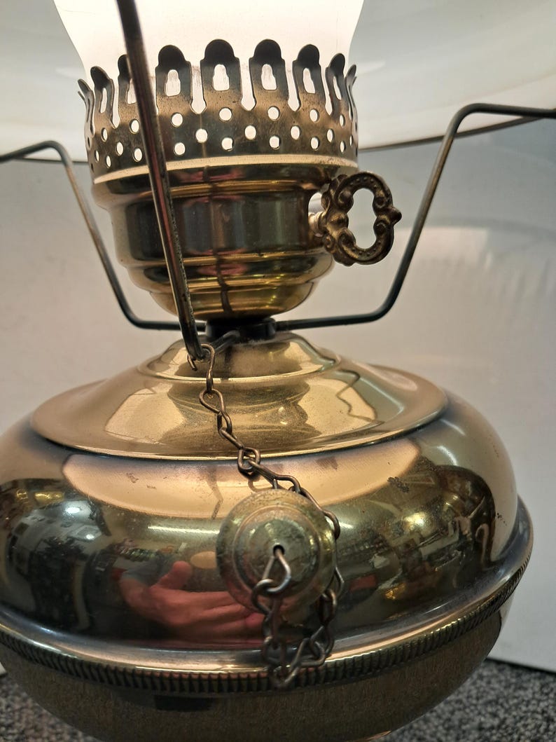 Vintage Brass Library Rayo Table Lamp W/ Glass Opaque White Shade ...