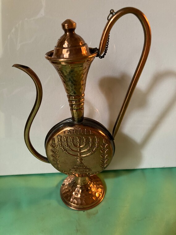 Vintage Copper Hammered Pitcher Souvenir From Jerusalem Israel - Etsy
