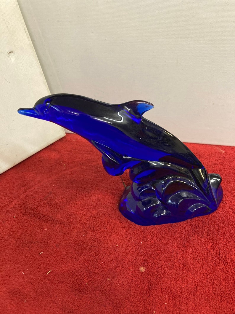 Fenton Art Glass Cobalt Blue Carnival Waves Jumping Dolphin Figurine - Etsy