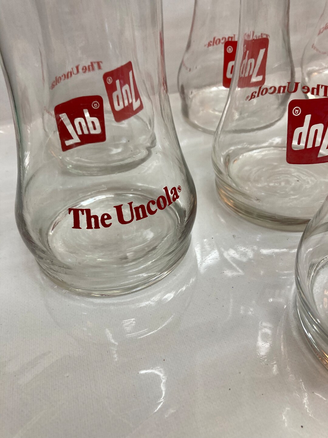 Set of 1970's 7 UP the Uncola Upside Down Soda Fountain Glasses Seven ...