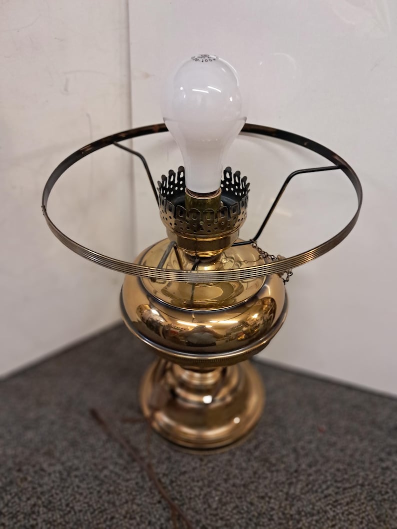 Vintage Brass Library Rayo Table Lamp W/ Glass Opaque White Shade ...