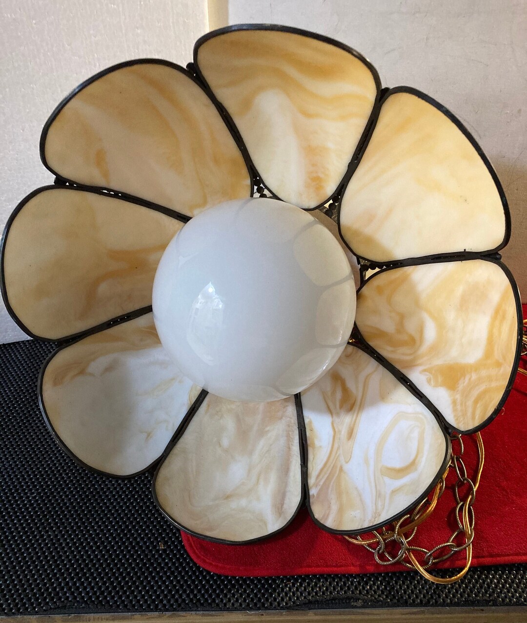 Vintage 1960s Mid-century Modern Cream & Caramel Swirl Slag Glass and ...