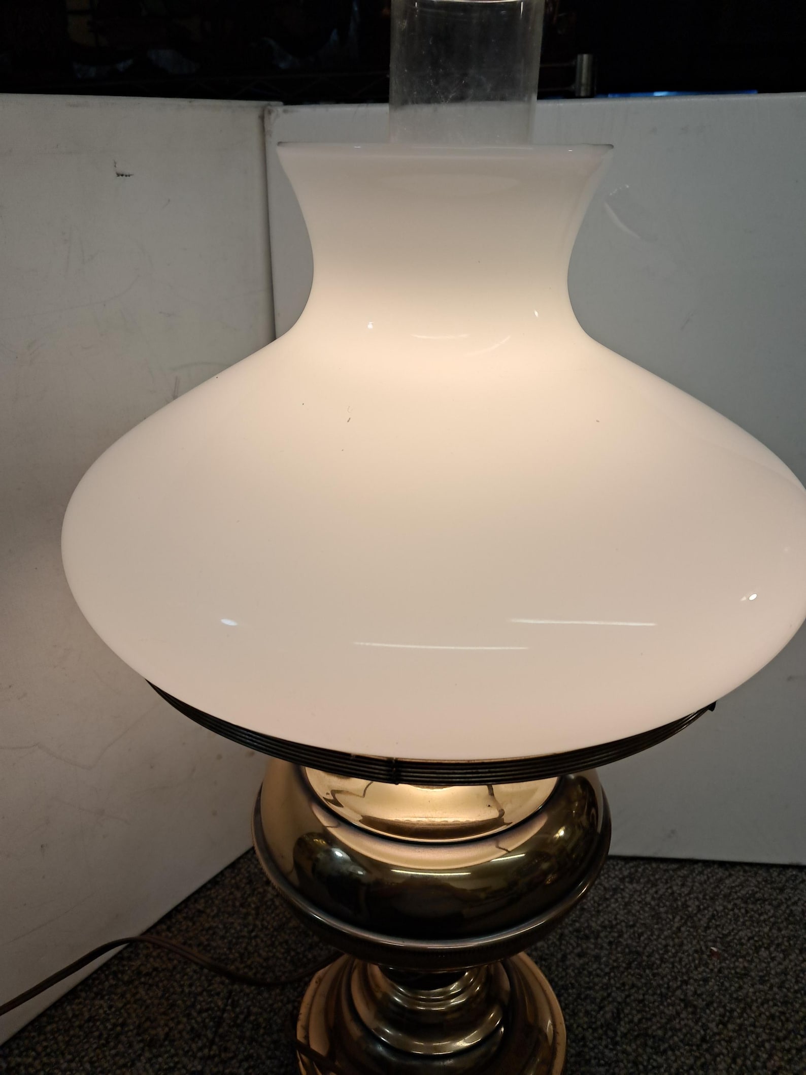 Vintage Brass Library Rayo Table Lamp W/ Glass Opaque White Shade ...